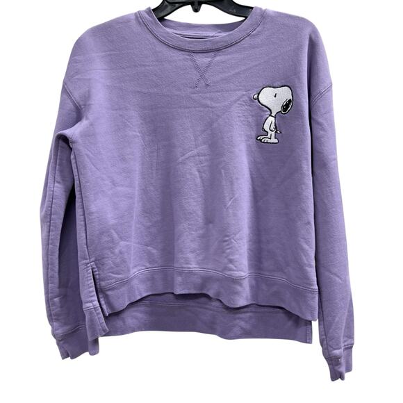 Peanuts | Tops | Snoopy Peanuts Embroidered Sleeve Writing Purple ...